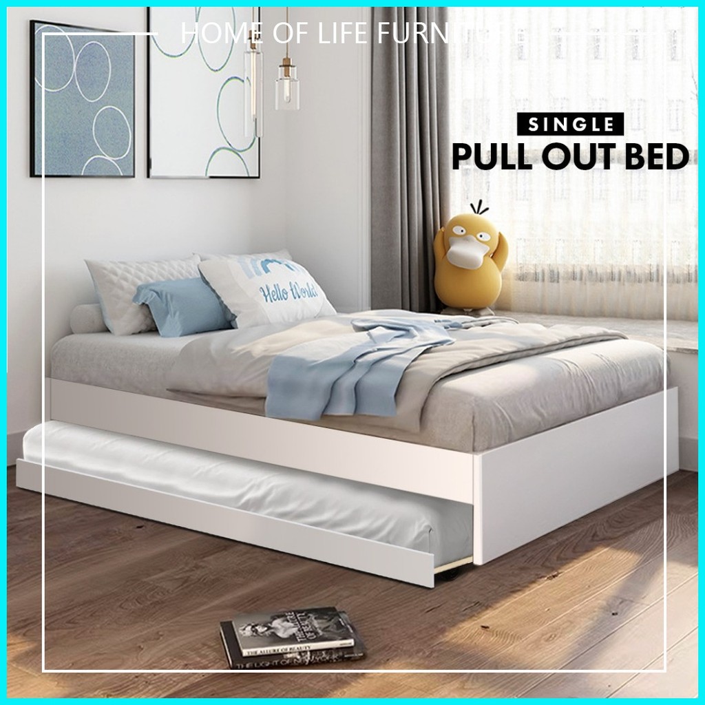 Single Pull Out Bed / Wooden Single Bed Frame Bunk Beds | Shopee ...