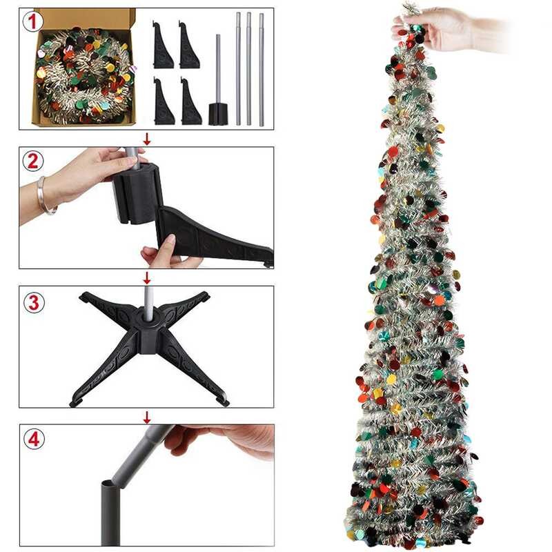Tinsel Christmas Tree: Collapsible Xmas Trees Sier Sequin Holiday Tree ...