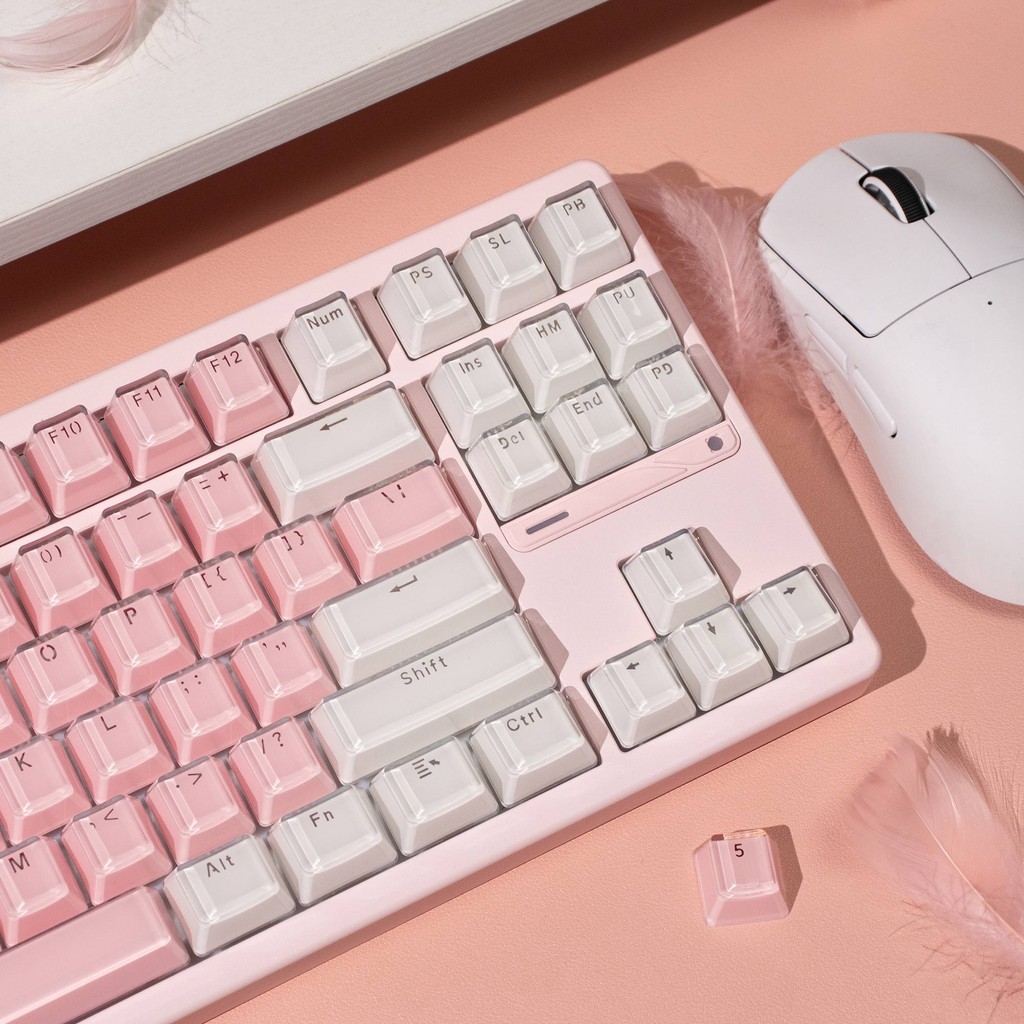 Crystal White Pink Jelly Keycaps OEM profile 104 Keys ABS Double shot ...