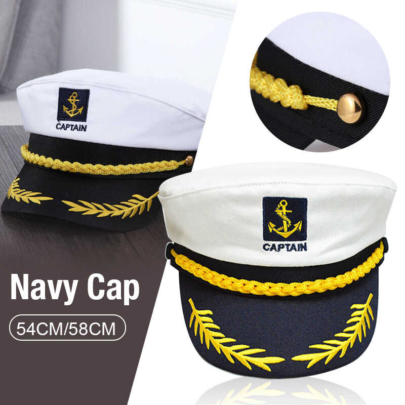 Adult Men Women Yacht Military Hats Boat Skipper Ship Sailor Costume Hat Adjustable Navy Marine ...