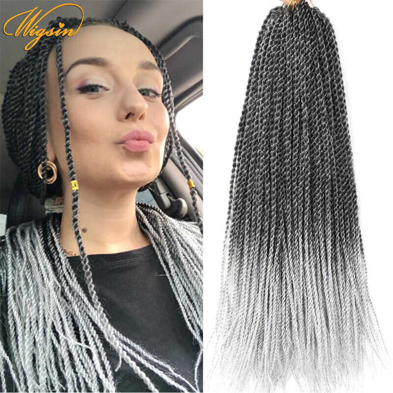 Synthetic 18 Inch Black Grey Purple Ombre Braiding Cute Senegalese ...