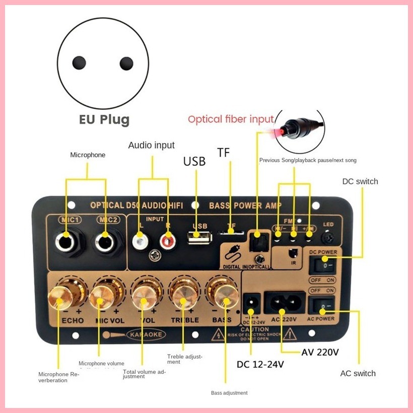 Digital Bluetooth Stereo D50 Amplifier Board Dual Microphone Karaoke ...