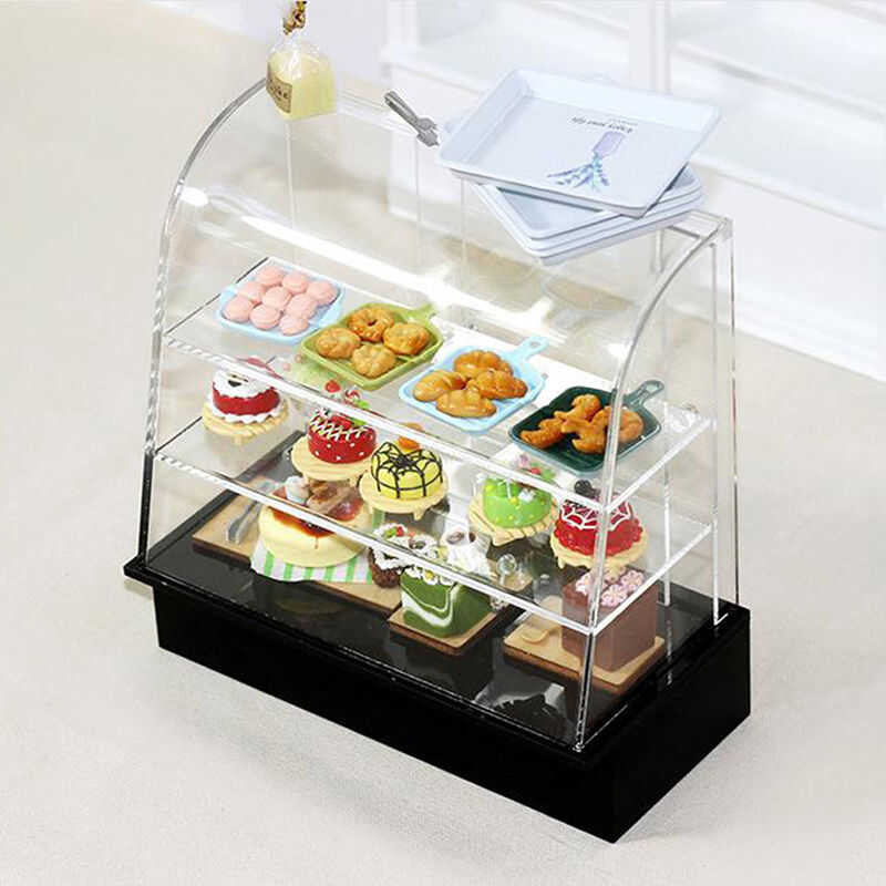 KINY 1:12 Acrylic Showcase Food Display Wooden Showcase Cabinet ...