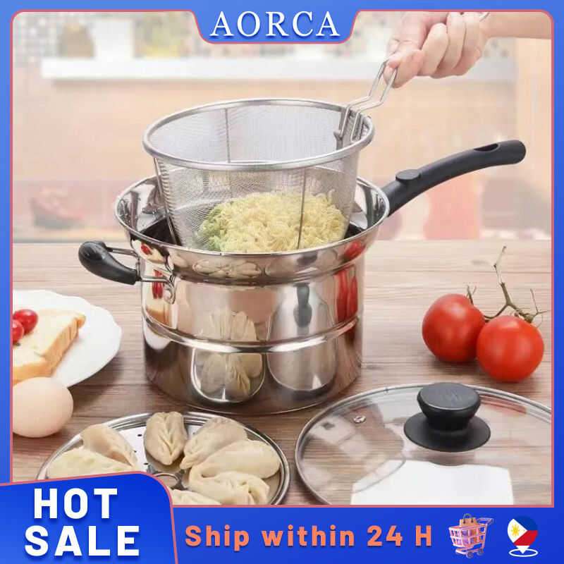 Stainless Steel 3 In 1 Steam And Deep Fry Soup With Boil Basket Kitchen ...