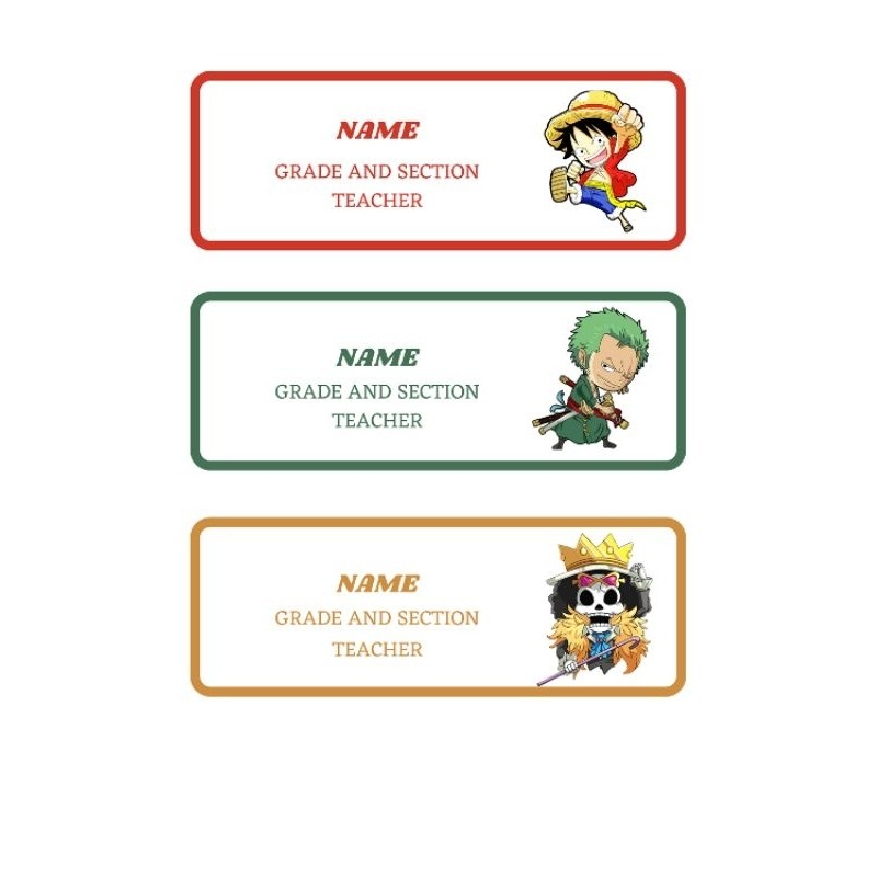 One Piece Character - Name Labels for Notebook (Back to School Promo ...