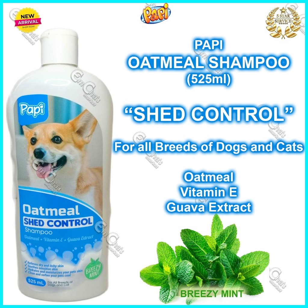 PAPI 525ml OATMEAL Shampoo SHED CONTROL (BLUE BOTTLE Breezy Mint) Dog ...