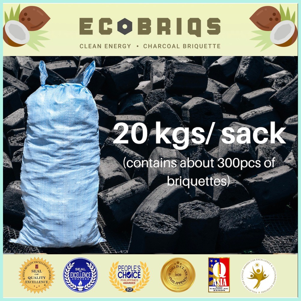 20kgs Sack Ecobriqs Coconut Charcoal Briquettes (~280pcs) | Shopee ...