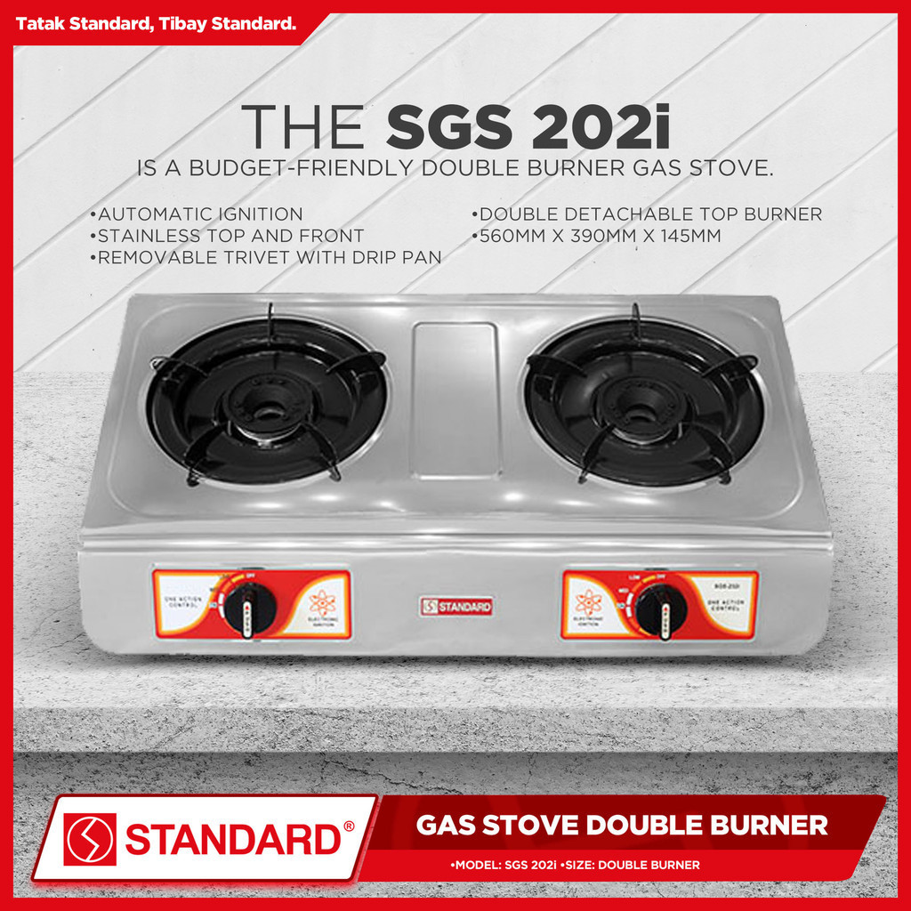 Standard Gas Stove Double Burner LPG Stove Stainless Steel Automatic ...