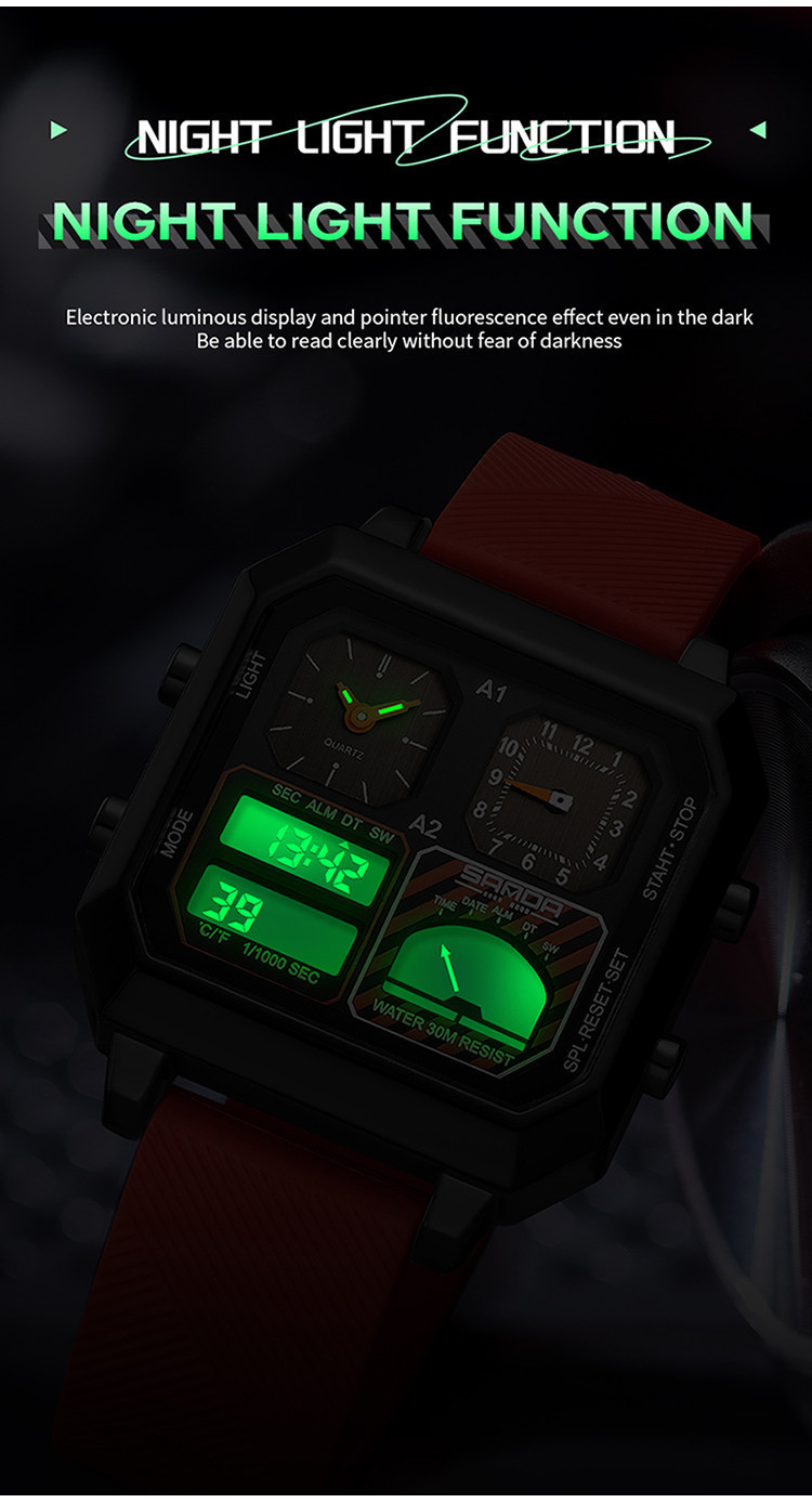SANDA Square Dial High-end Multi Display Personalized Cool Sports ...