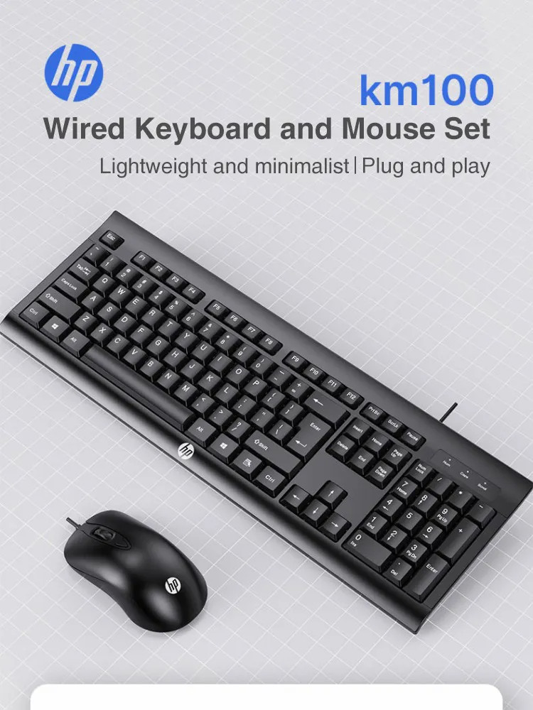 HP KM100 Keyboard and Mouse set USB wired 104key membrane waterproof ...