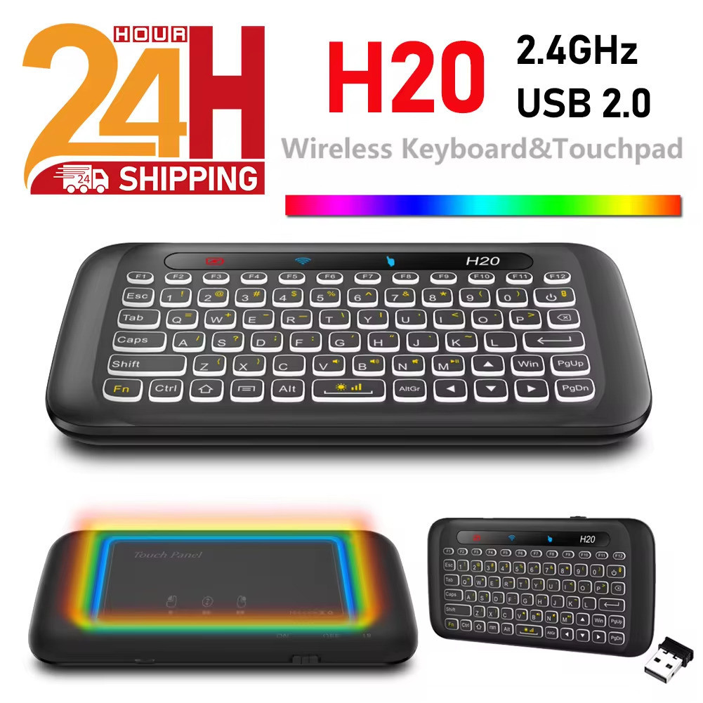Wireless Keyboard H20 Mini Full Touch Screen 2.4 GHz Air Mouse Touchpad ...