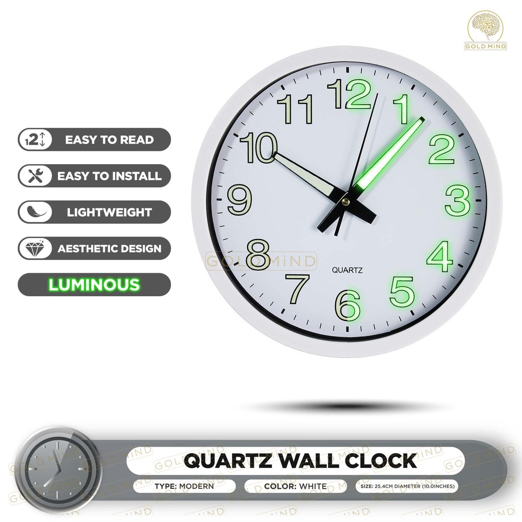 Quartz Luminous Wall Clock 25cm (10 Inches) Yellow Elephant Everyday ...