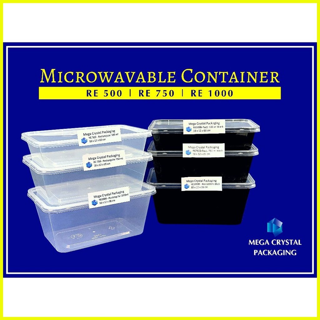 ๑ [ 10 Pcs ] Microwavable Container RE 750 - Rectangular 750 ml BLACK ...