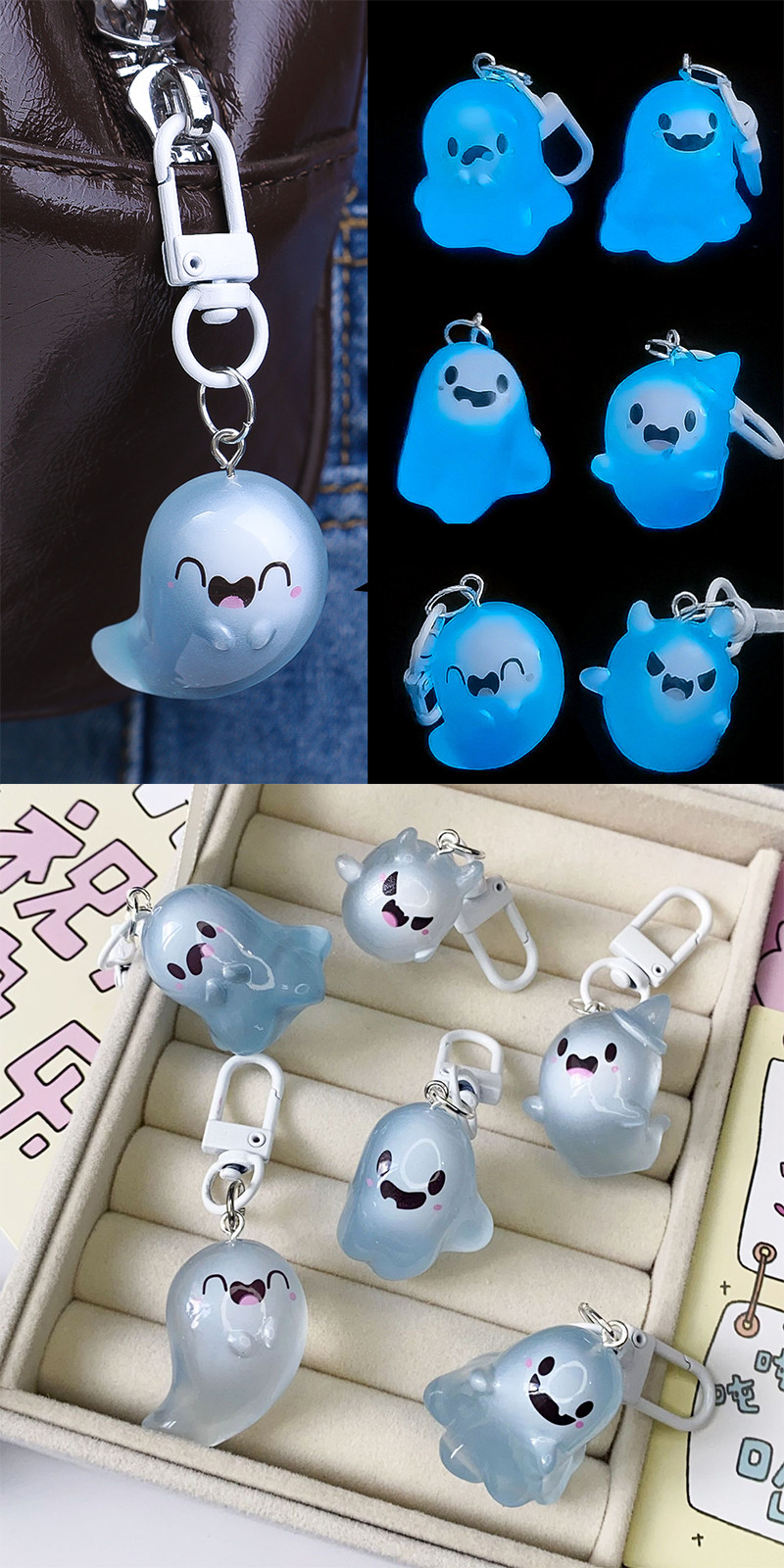 Glow In The Dark Keyring - Luminous Blue Ghost Keychain - Halloween ...
