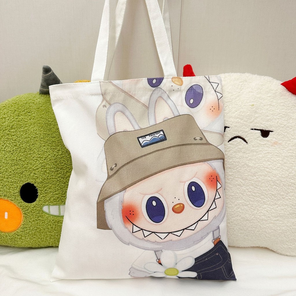 Cartoon Labubu Canvas Totes Bag Cute Large Shopping Bag | Shopee ...