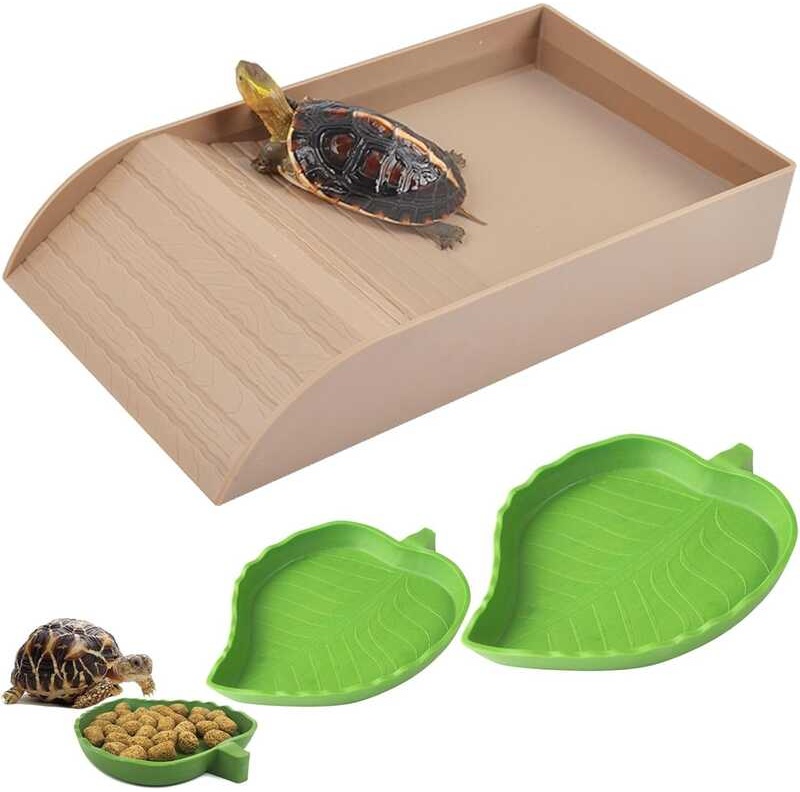 3pcs with Ramp and Basking Platform Leaf Tortoise Food Bowls Water Dish ...