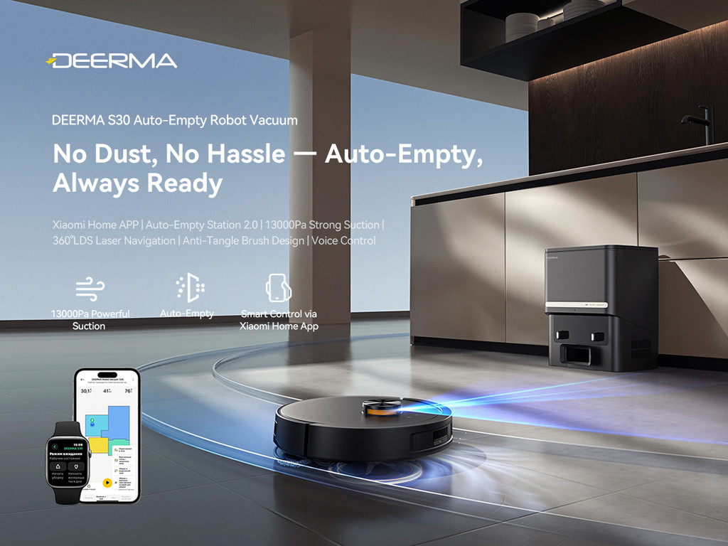 Deerma S30 Robot Vacuum with 2.4G WIFI + Bluetooth and Triple Anti ...
