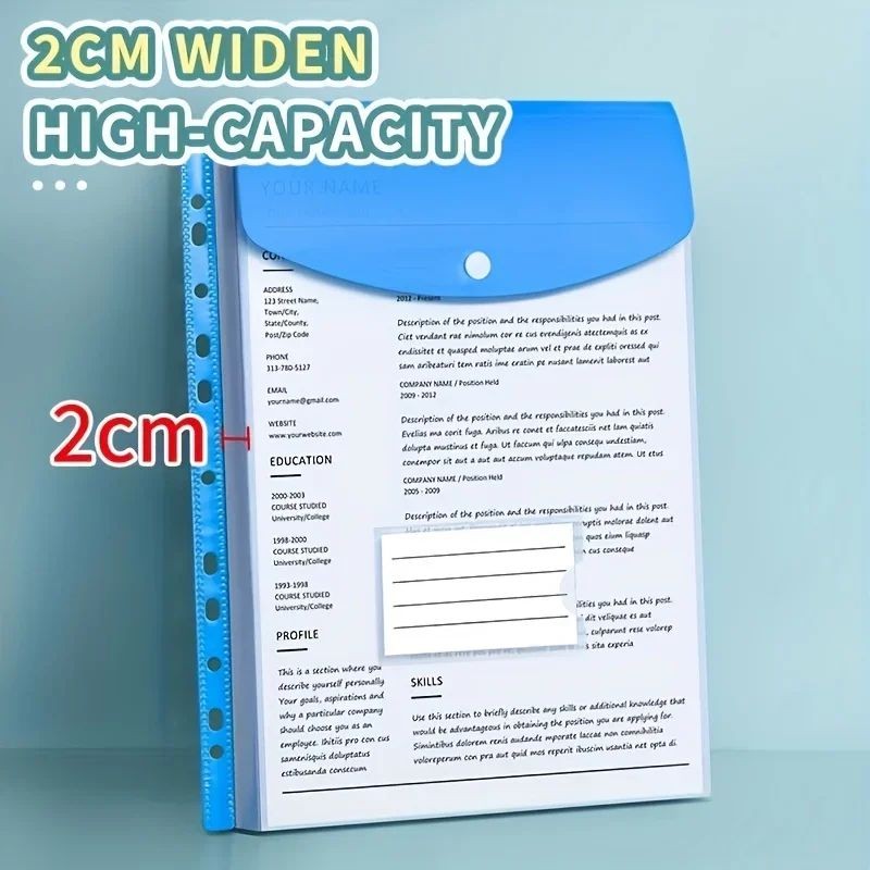 6 Pcs A4 High-Capacity Loose-Leaf File Bags with 11-Hole Binding Rings ...