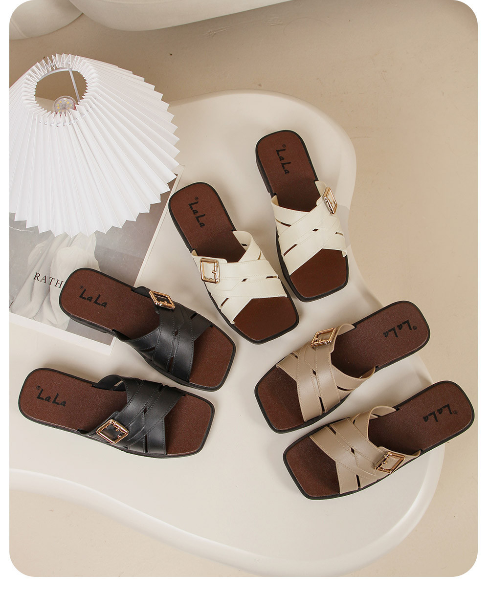 LALA French Sandals For Women Double Crossed Belt Retro Soft-soled ...
