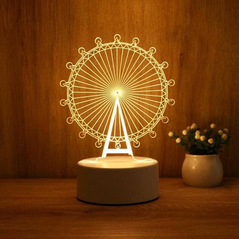 3D Acrylic Lamp Crystal LED Bedroom Night Light Bedside Table ...