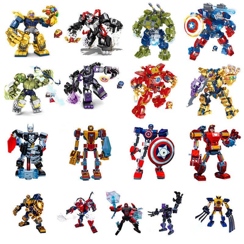 Superhero Hulk Armor Spider Man Thanos Captain Iron Mecha Building ...