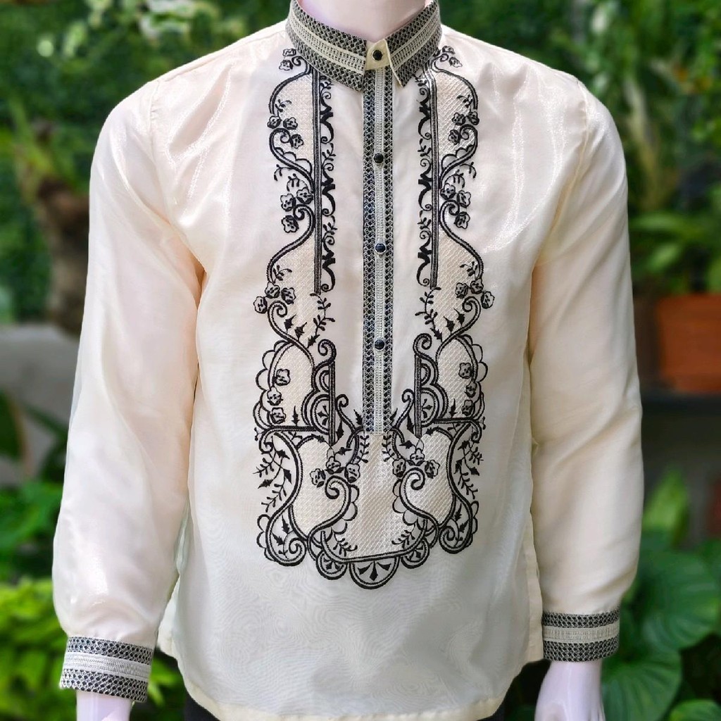 HABLON Barong Tagalog Modern Pitsera Collar Pinya Organza Black High ...