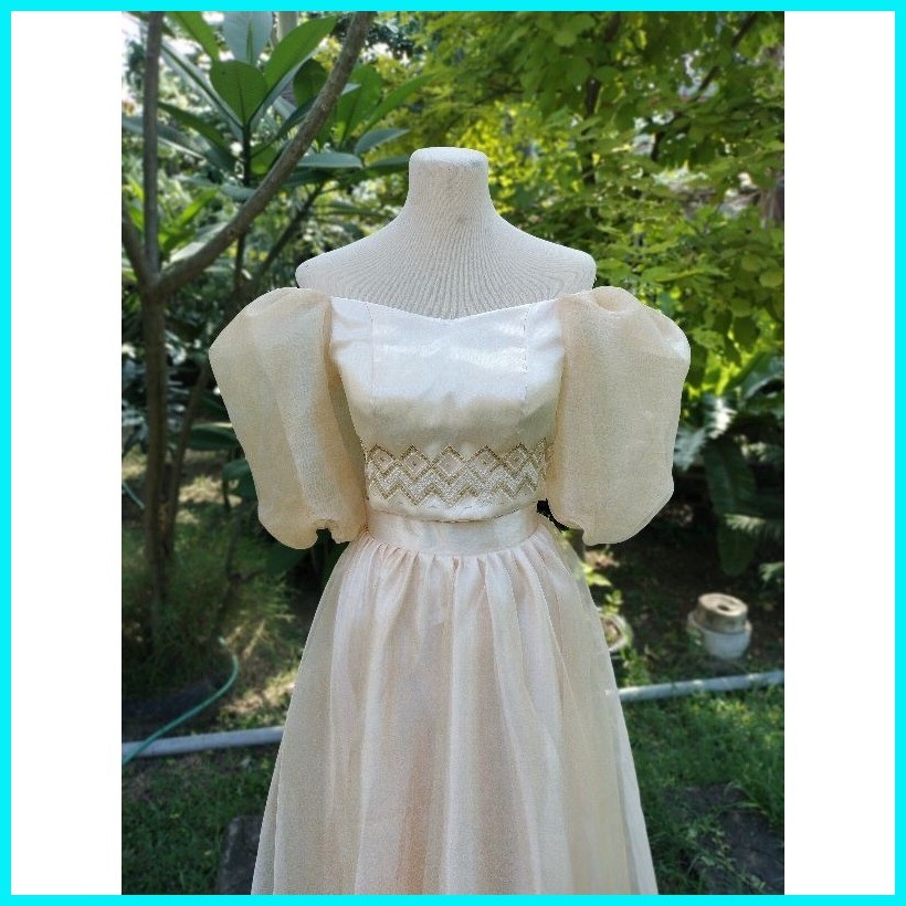 Modern Filipiniana Puff Sleeve Top / Off-Shoulder Blouse and Skirt ...