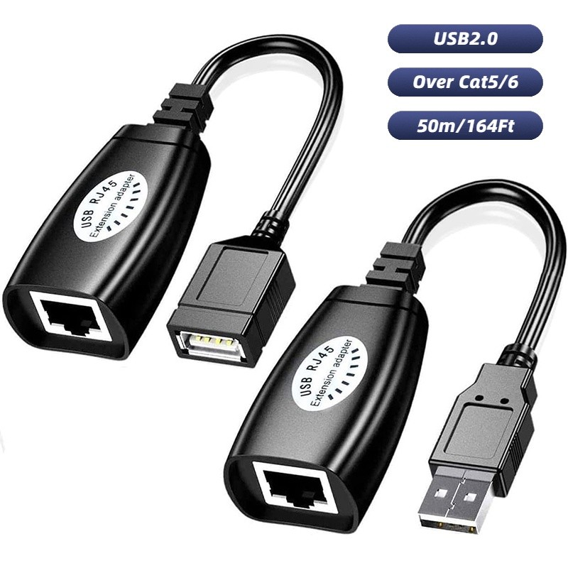 50M USB Extender Over RJ45 Cat5e/6 Adapter Extension USB male to Female ...