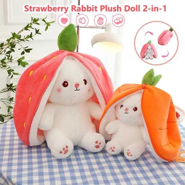 Cute Bunny Plushie - Strawberry/Carrot Design 2-In-1 Toy Soft Stuffed ...