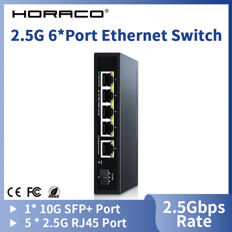 HORACO 2.5G Ethernet Switch 5 Port 2500Mbps Network Switcher 10G SFP ...