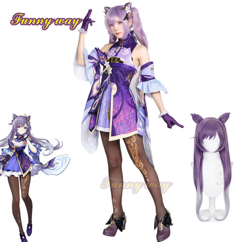 Keqing Cosplay Costume Wigs Dress Genshin Impact Anime Uniforms ...
