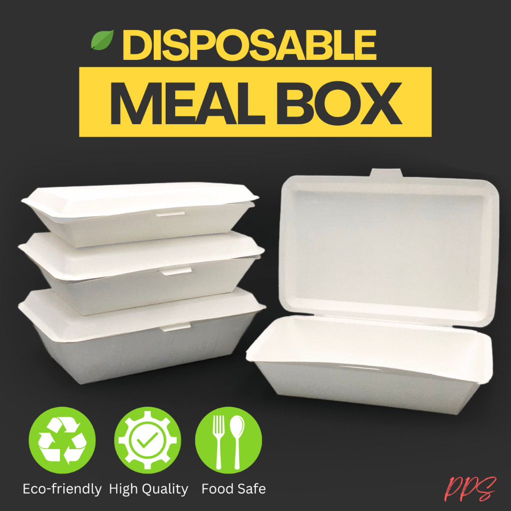 Flip Paper Meal Box Plain White - 50pcs (280ml/400ml/550ml) | Shopee ...