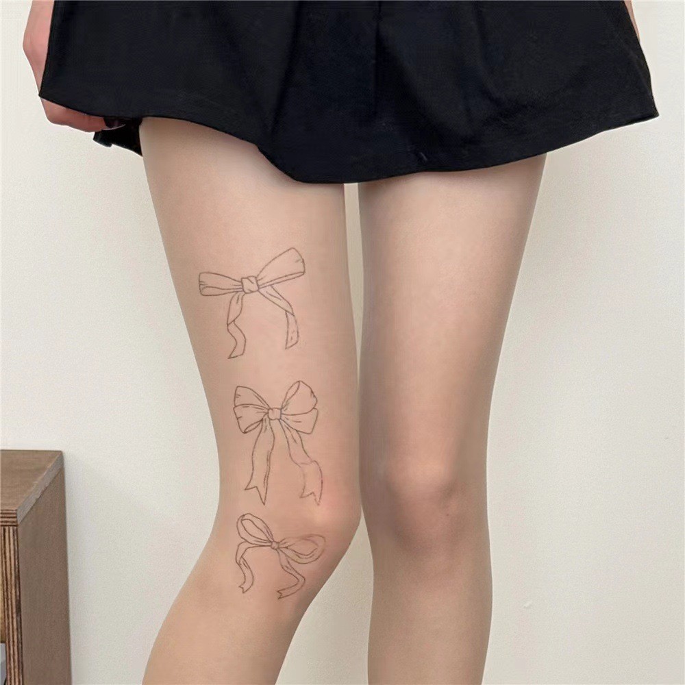 Women Butterfly Tattoo Printed Ultra Thin Sheer Skin Color Pantyhose ...