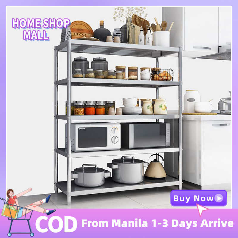 Steel 304 Stainless With Wheel 3/4/5 Layer Storage Cabinet Microwave ...