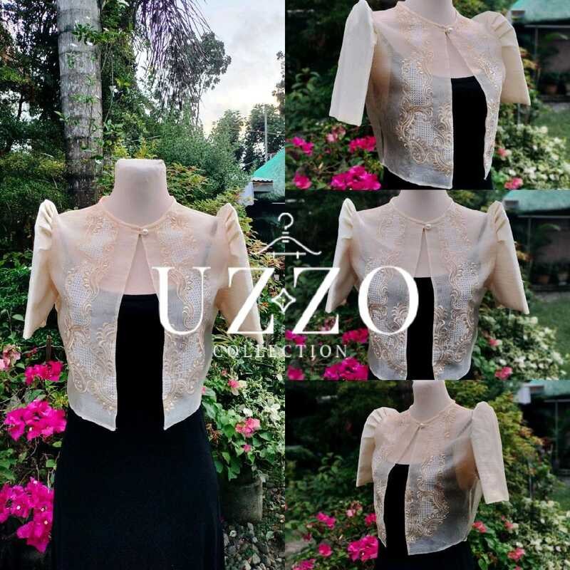 Modern & Filipiniana Bolero Top Blouse Wer Embroidery Black Beige ...