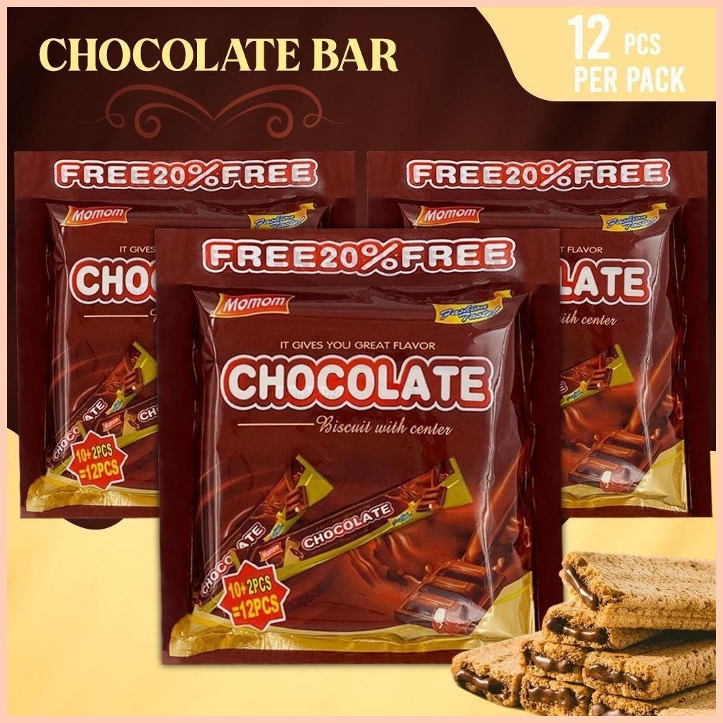[BUY 1 TAKE 2] Momom Food Chocolate Bar Biscuit w/ Center 12 Sachet per ...