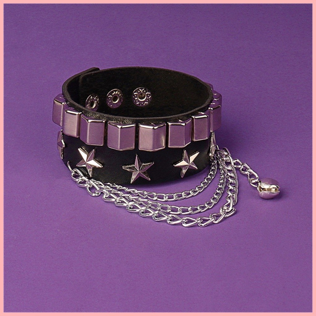 ⊖ Black Leather Wristband Bracelet Cuff Goth Gothic Punk Bracelet Women ...