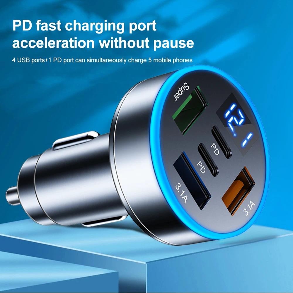 PD + QC3.0 Fast Charging Car Phone Charger Adapter 5Ports Usb Car ...