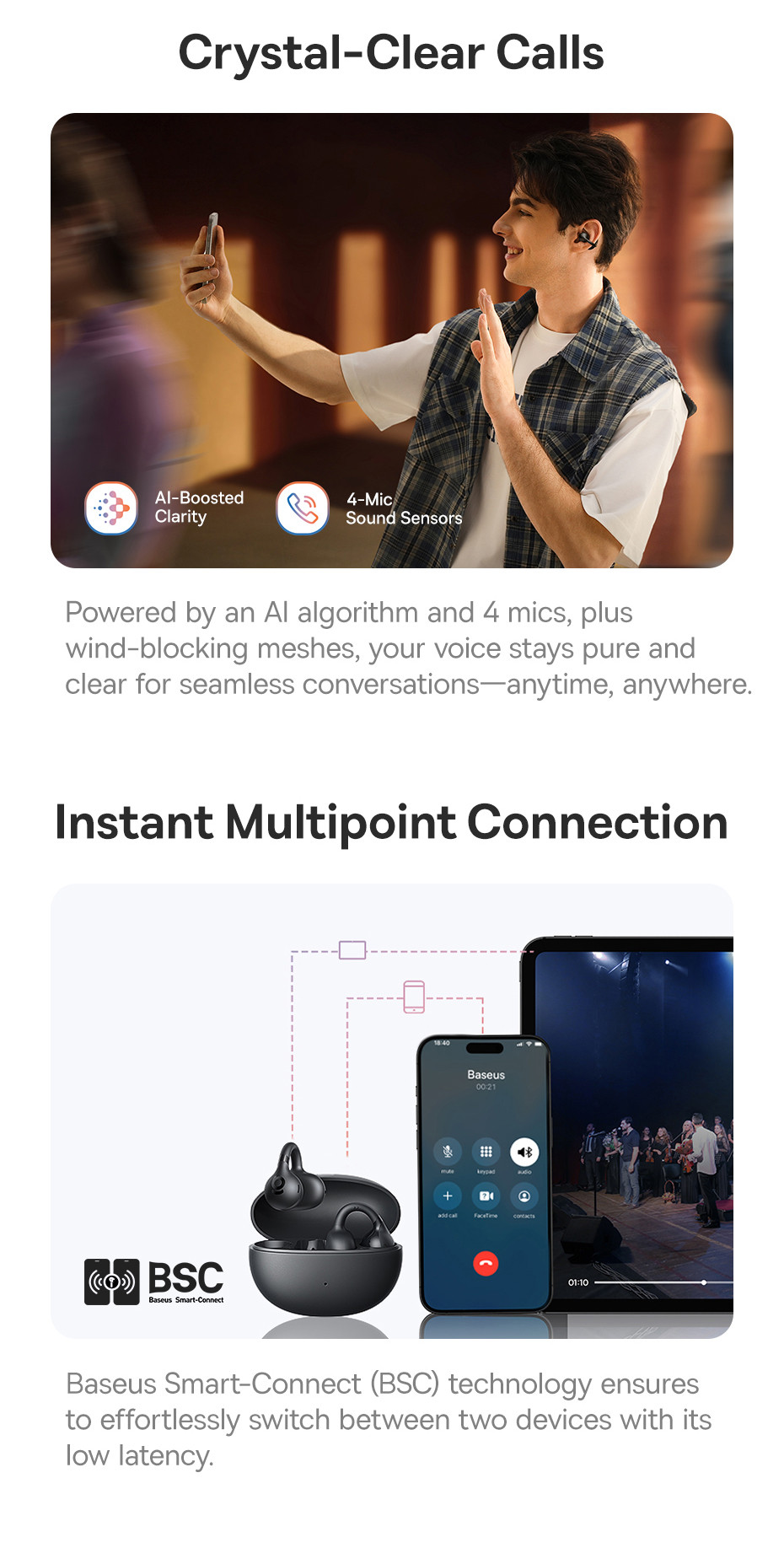 Baseus Bass BC1 Open-Ear True Wireless Earbuds (Clip-on Type) | Shopee ...