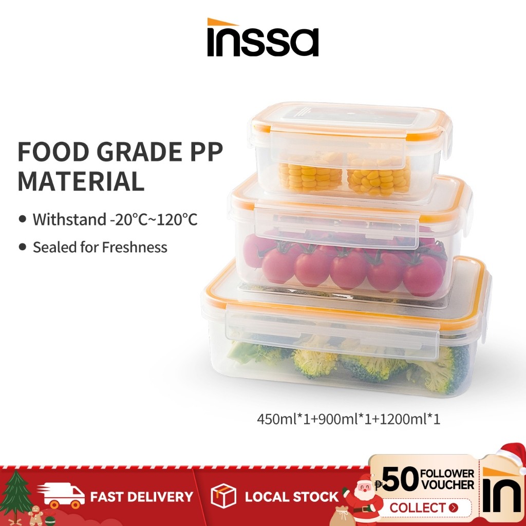 INSSA Set of 3 Plastic Airtight Food Storage Containers BPA Free ...