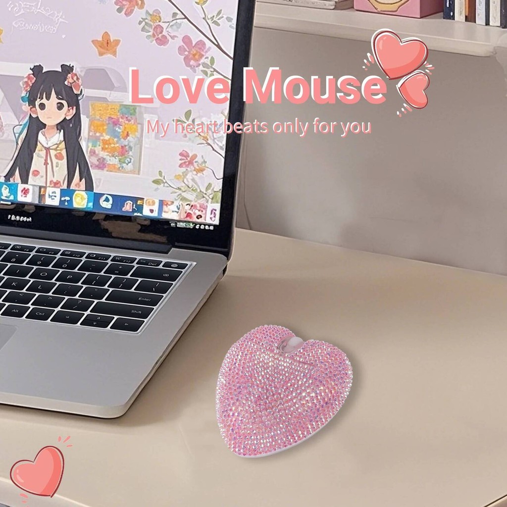 Pink Wireless Dual-mode Dia Heart e Type-C Charging Optical Ergonomic ...