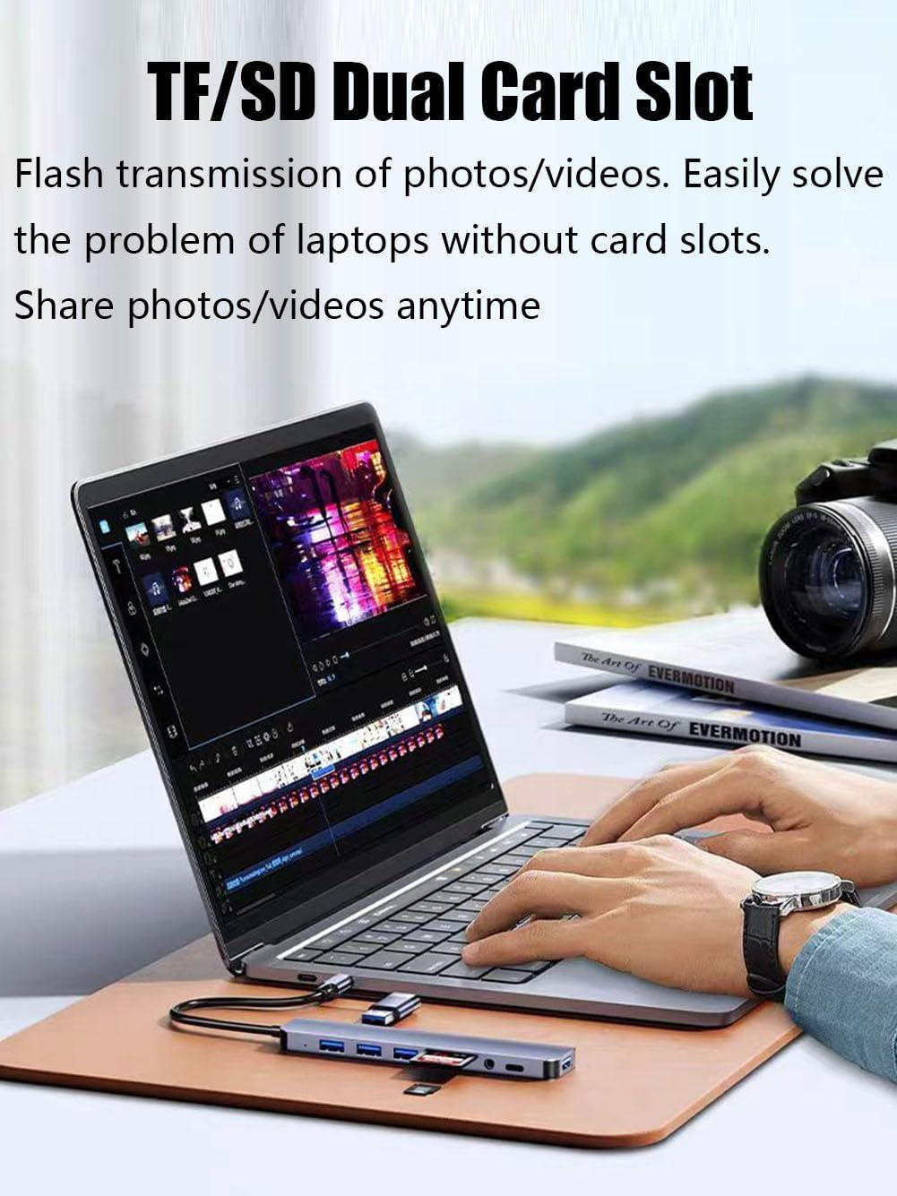 USB Hub 3.0 Aluminum 8 in 1 Splitter USB3.0 Type C TF SD Card Reader 3 ...