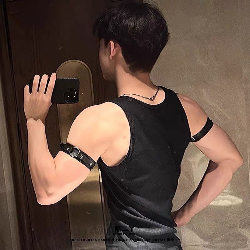 1 Piece Harajuku Style PU Leather Armband for Men Shirt Sleeve Hoop ...