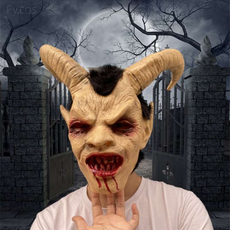 § Lucifer Cosplay Latex Mask Horror Demon Devil Face Horn Mascara Rave ...