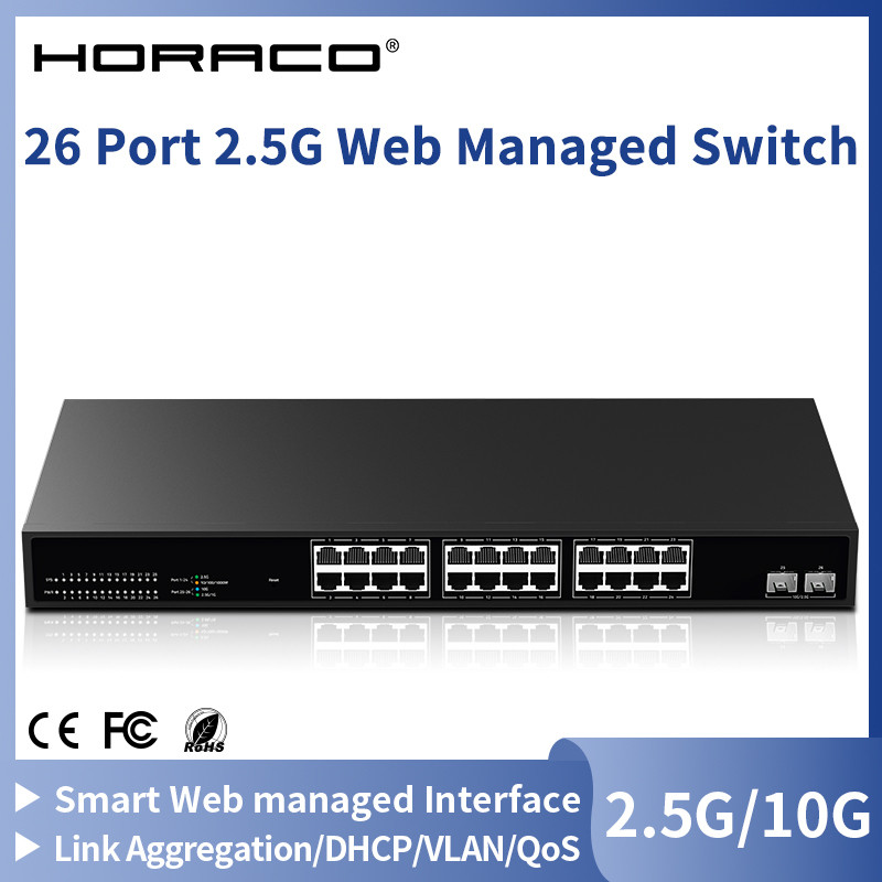 HORACO 24 Port 2.5GbE Managed Switch with 2 Port 10G SFP+ Smart Web ...