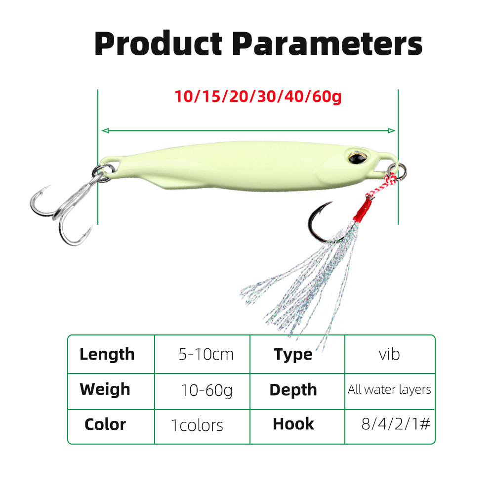 10g/15g/20g/30g/40g/60g Fishing Luminous Metal Jig Fishing Lure Baits ...