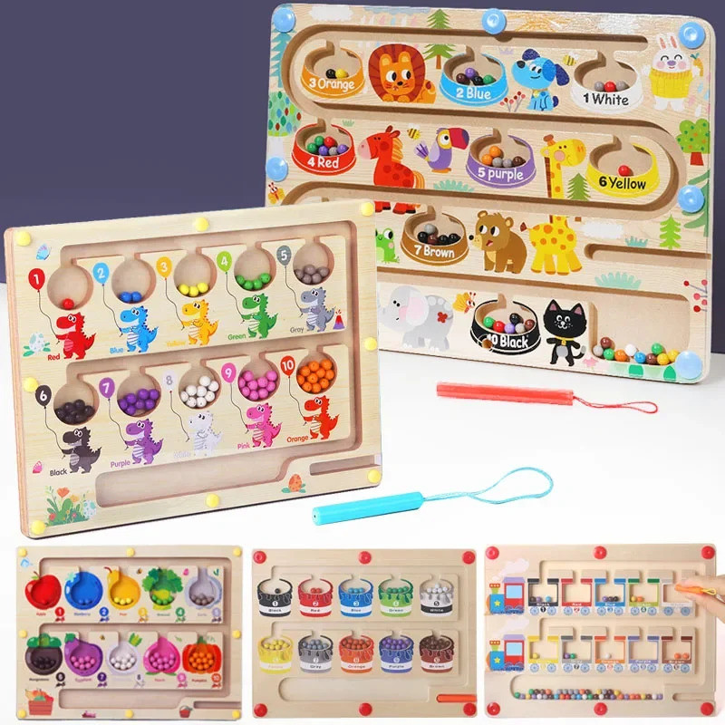 Children ♀ Montessori Toy Magnetic Pen Moving Ball Game Color Sorting ...