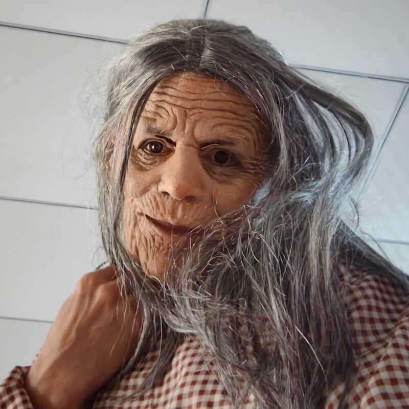 ZXH Halloween White-Haired Old Lady Latex Mask Movable Jaw Rave Party ...