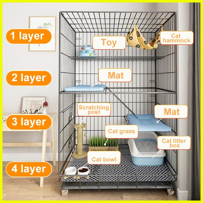 ☪ ♠ Low Freight Cat Cage 4 Layer Foldable Sturdy cat cage with litter ...