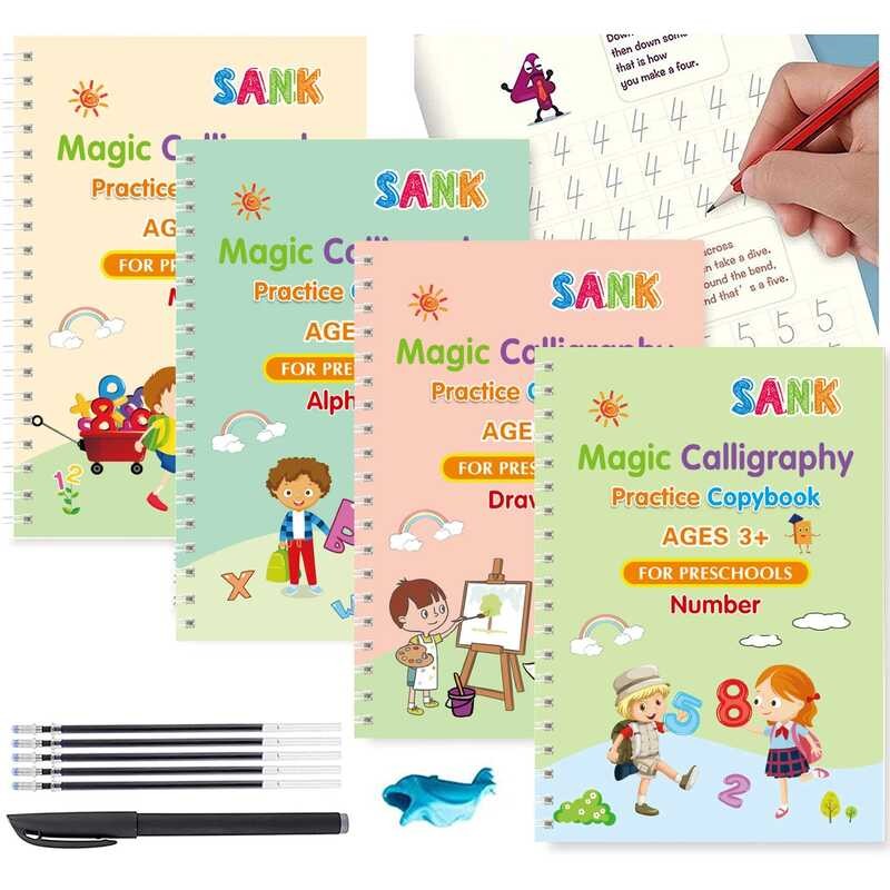 4 Boo/Set Magic Copybook Reusable English Practice Spanish Writing Pen ...